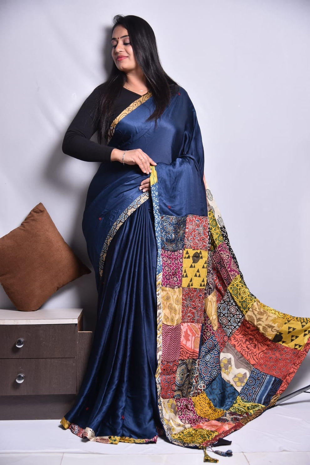 Elegant Modal Patch Work Saree – Handcrafted Beauty – Mani's Fashions